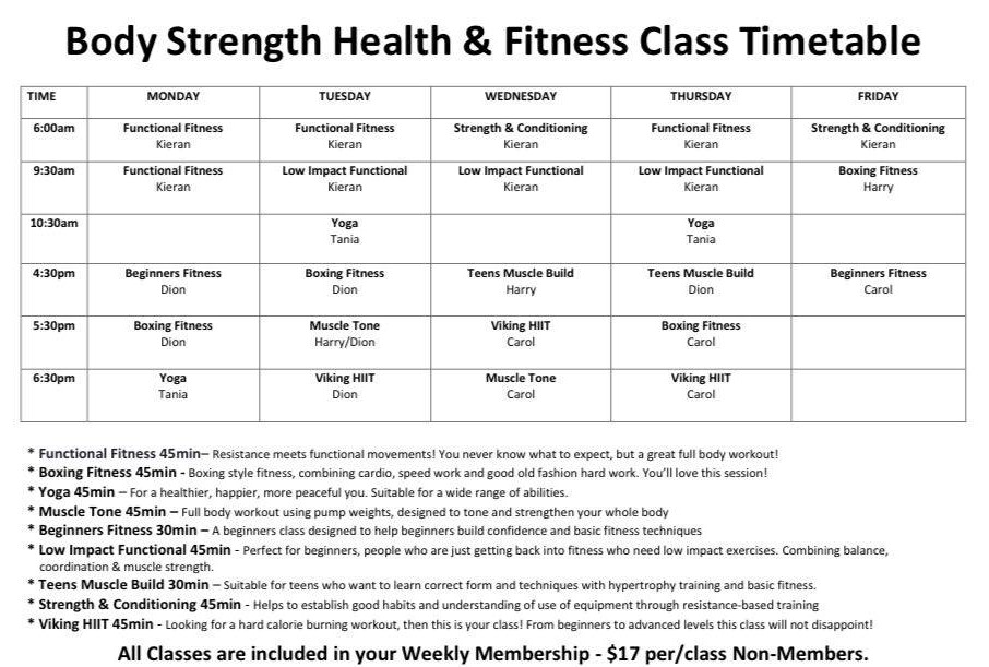 Timetable | Body Strength Health and Fitness